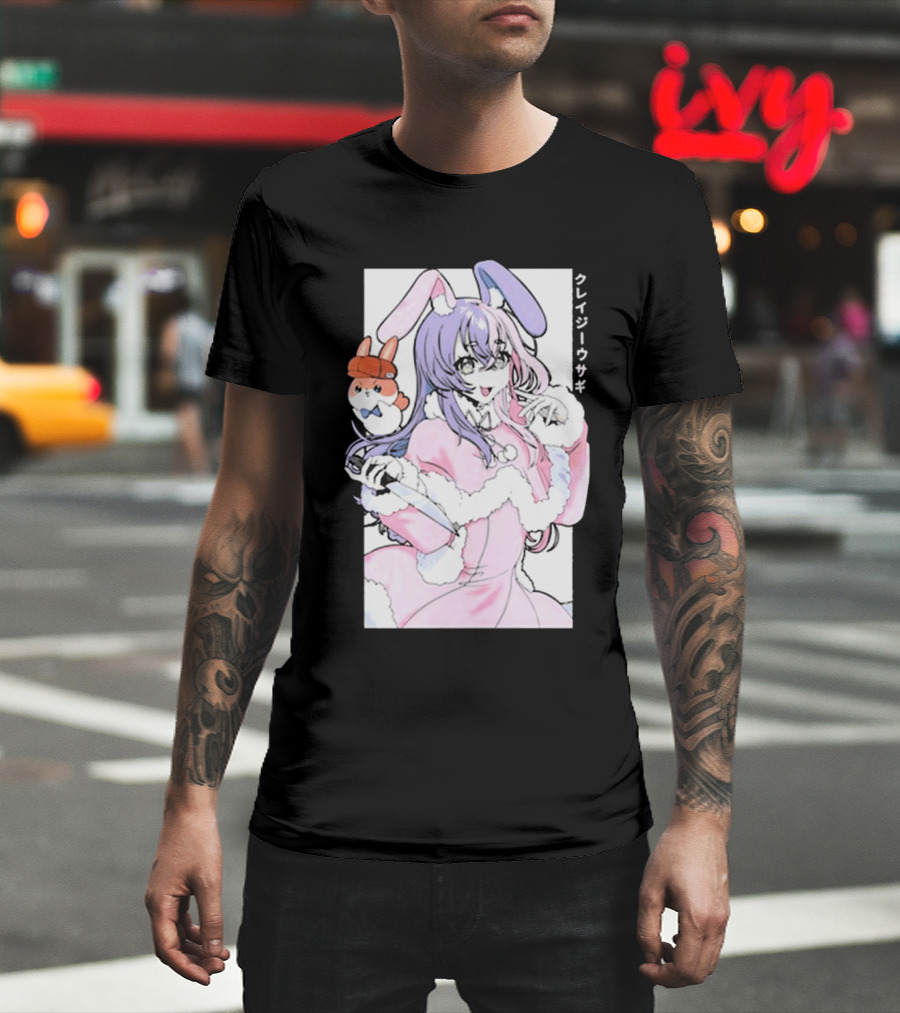 Gamersupps Punkalopi Crazy Usagi Japanese Text Anime Bunny Girl Holding Knife T-Shirt