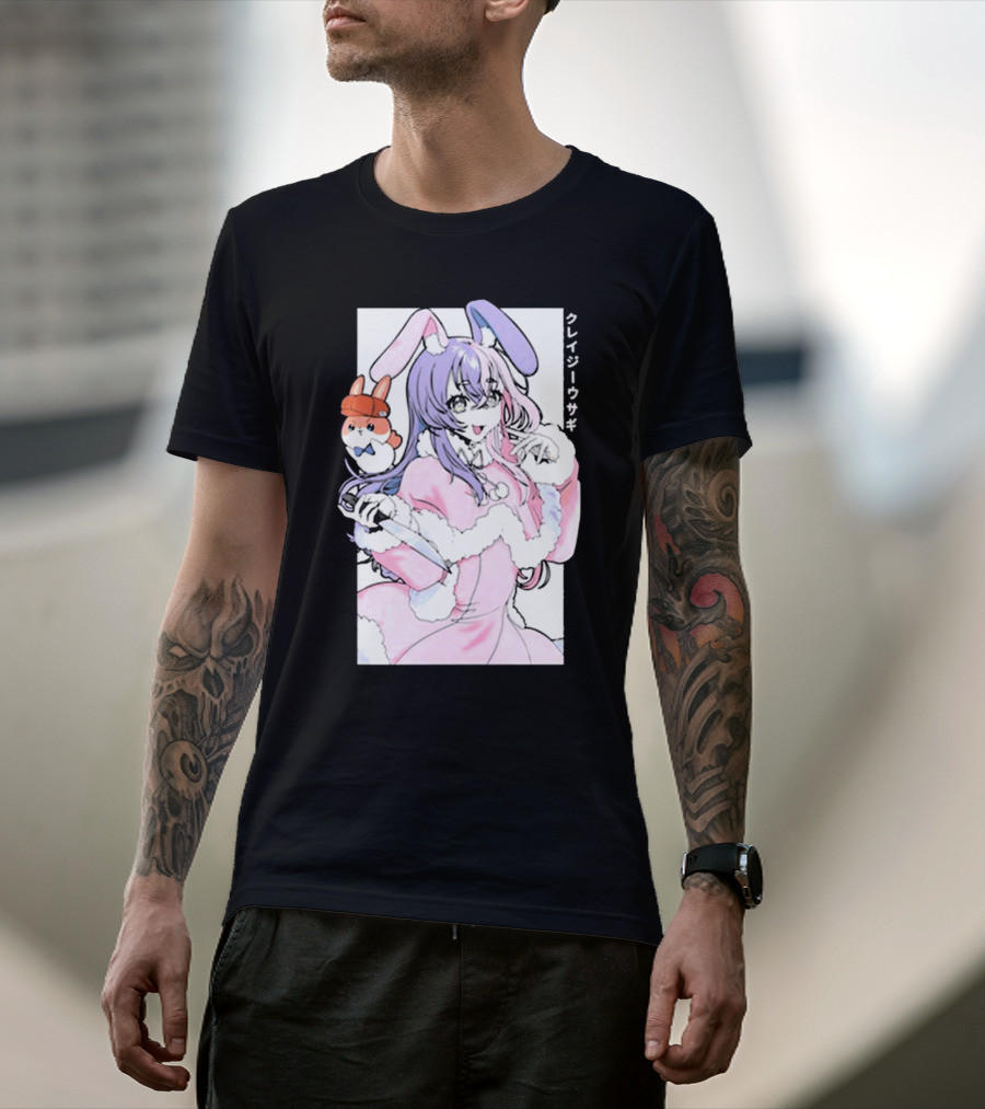 Gamersupps Punkalopi Crazy Usagi Japanese Text Anime Bunny Girl Holding Knife T-Shirt