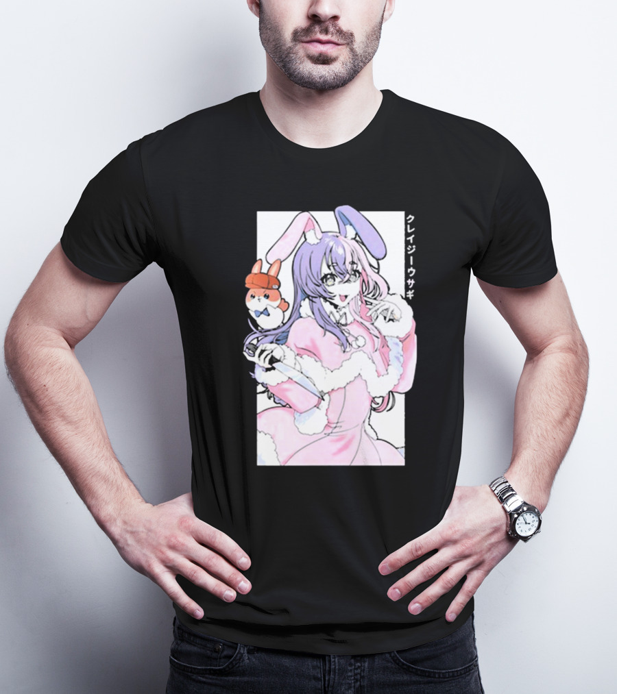 Gamersupps Punkalopi Crazy Usagi Japanese Text Anime Bunny Girl Holding Knife T-Shirt
