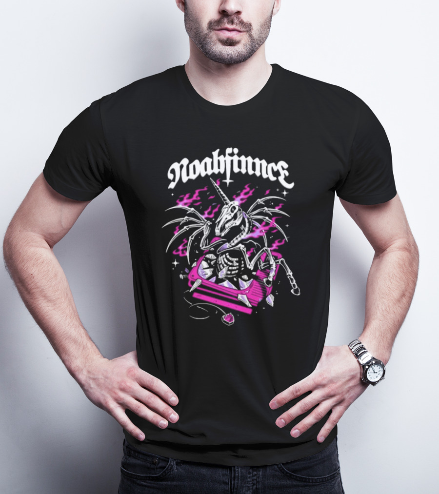 Noahfinnce Skeleton Unicorn Riding Pink Car With Wings And Flames T-Shirt