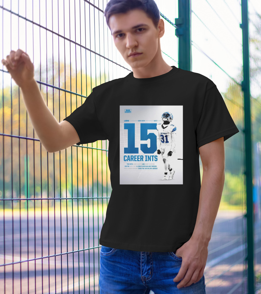 Detroit Lions Kerby Joseph 15 Career INTs Tied With James Hunter And Bobby Watkins Most INTs Since 1970 AFL-NFL Merger T-Shirt