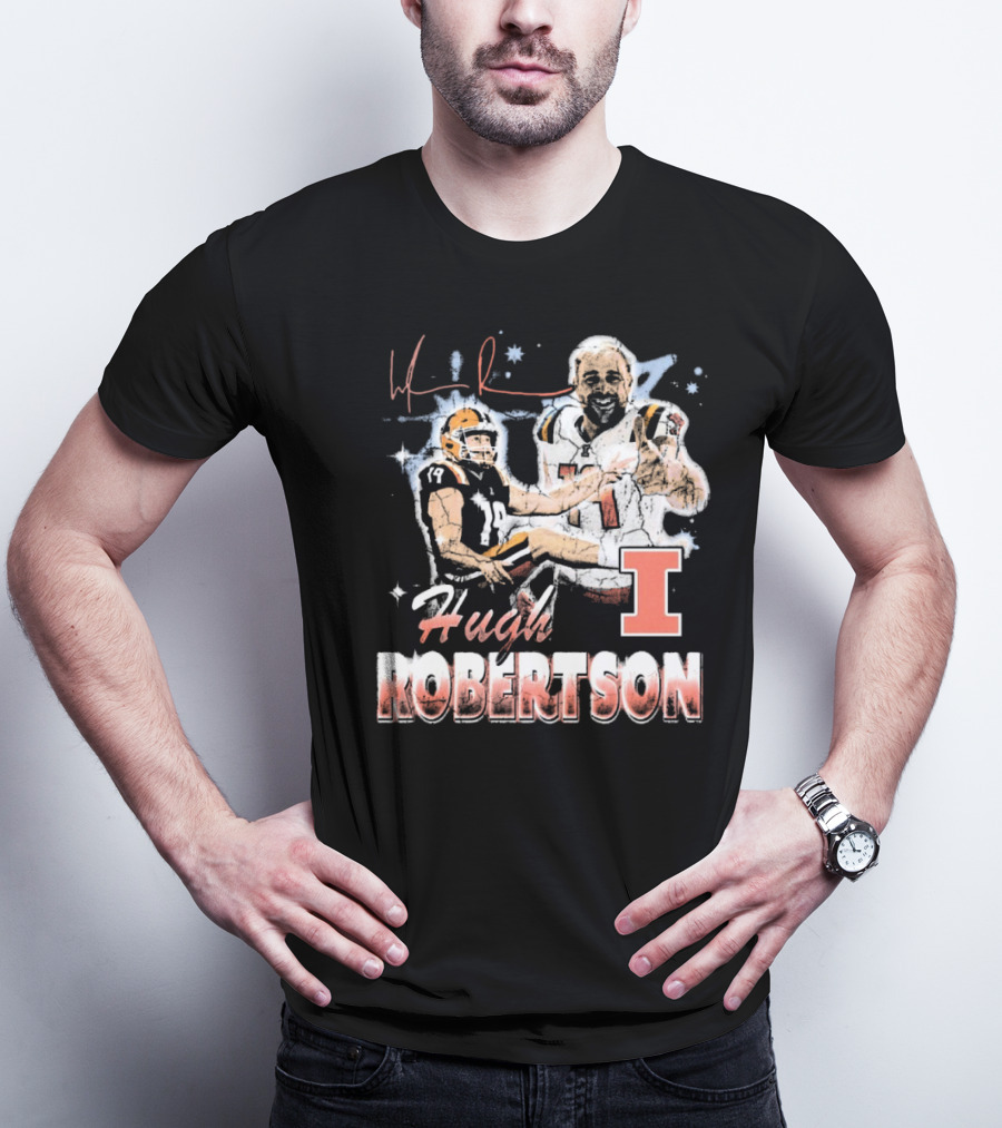 Hugh Robertson Illinois Fighting Illini 90s Retro Signature Football T-Shirt