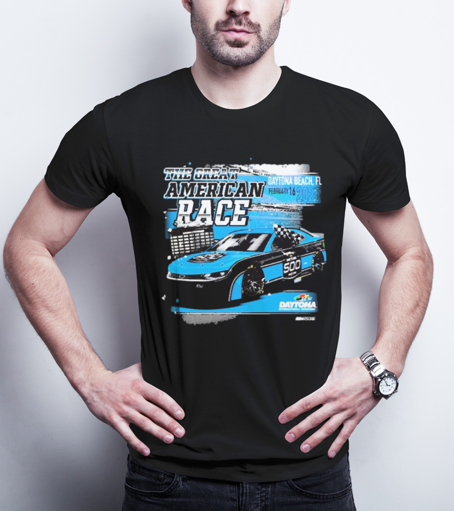 The Great American Race Daytona Beach February 16 2025 Daytona 500 Checkered Flag Sports Car T-Shirt