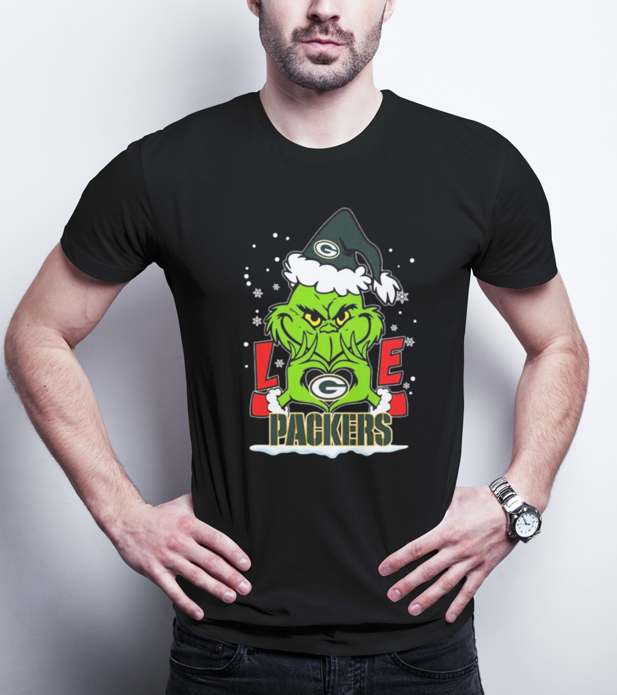 The Grinch Love Green Bay Packers Christmas Snowflakes T-Shirt