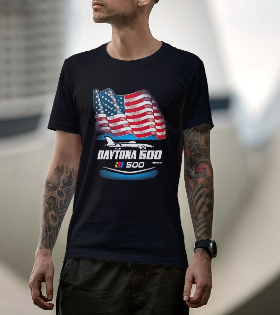 Daytona 500 American Flag Racing Daytona International Speedway 2025 Checkered Flag Sports T-Shirt