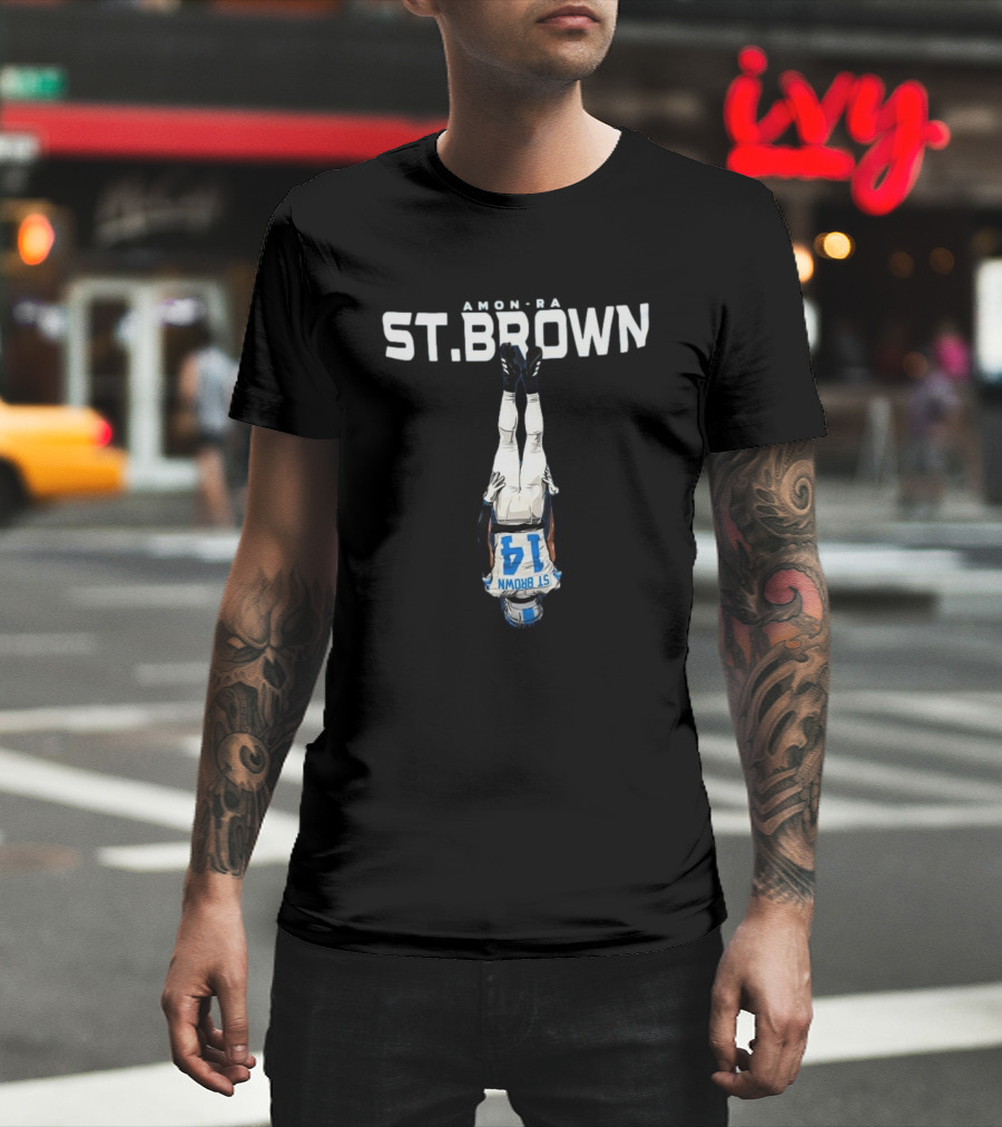 Amon-Ra St. Brown Upside Down Detroit Lions NFL 14 T-Shirt