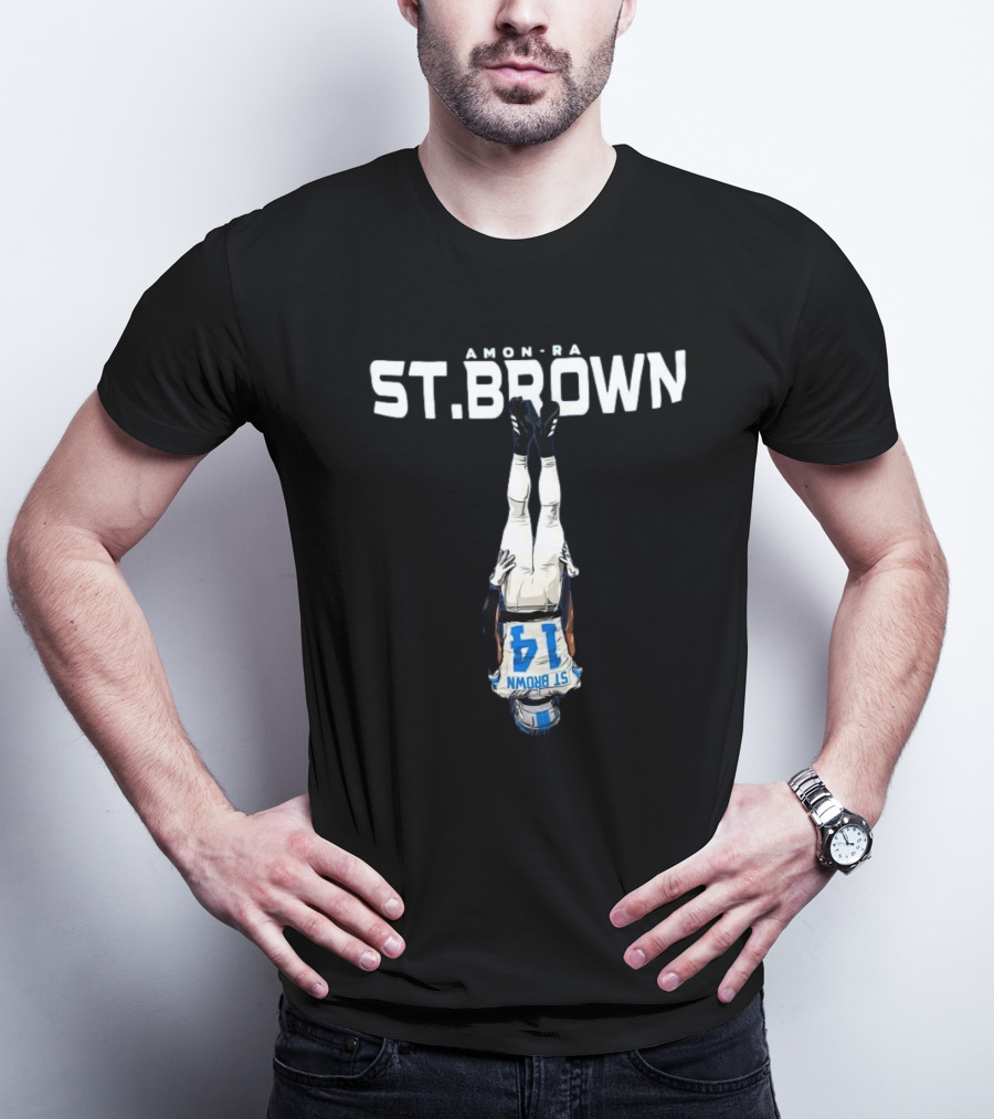Amon-Ra St. Brown Upside Down Detroit Lions NFL 14 T-Shirt