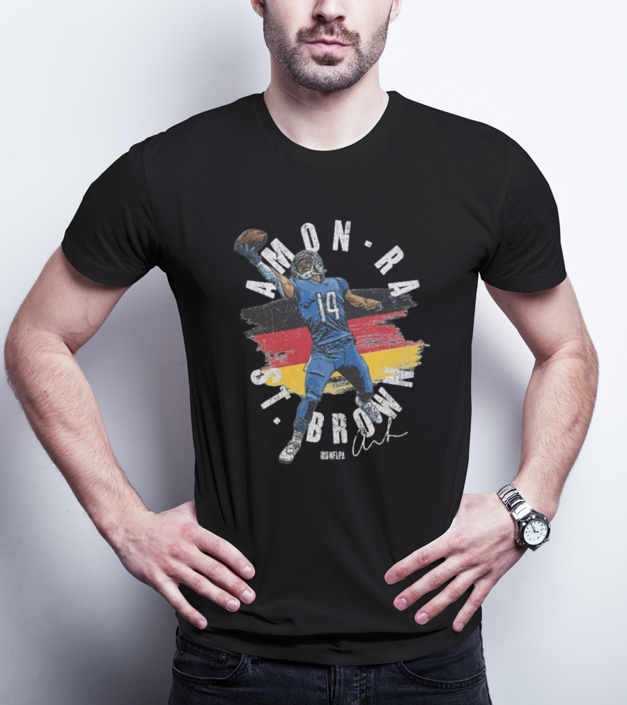 Amon-Ra St. Brown Detroit Lions NFLPA Germany Flag Signature 14 T-Shirt
