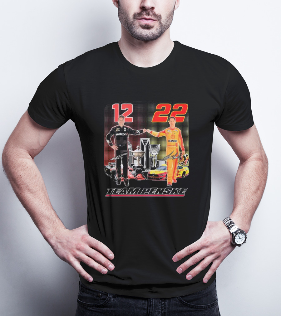 Team Penske 12 22 Verizon Pennzoil Ryan Blaney Joey Logano Signatures T-Shirt