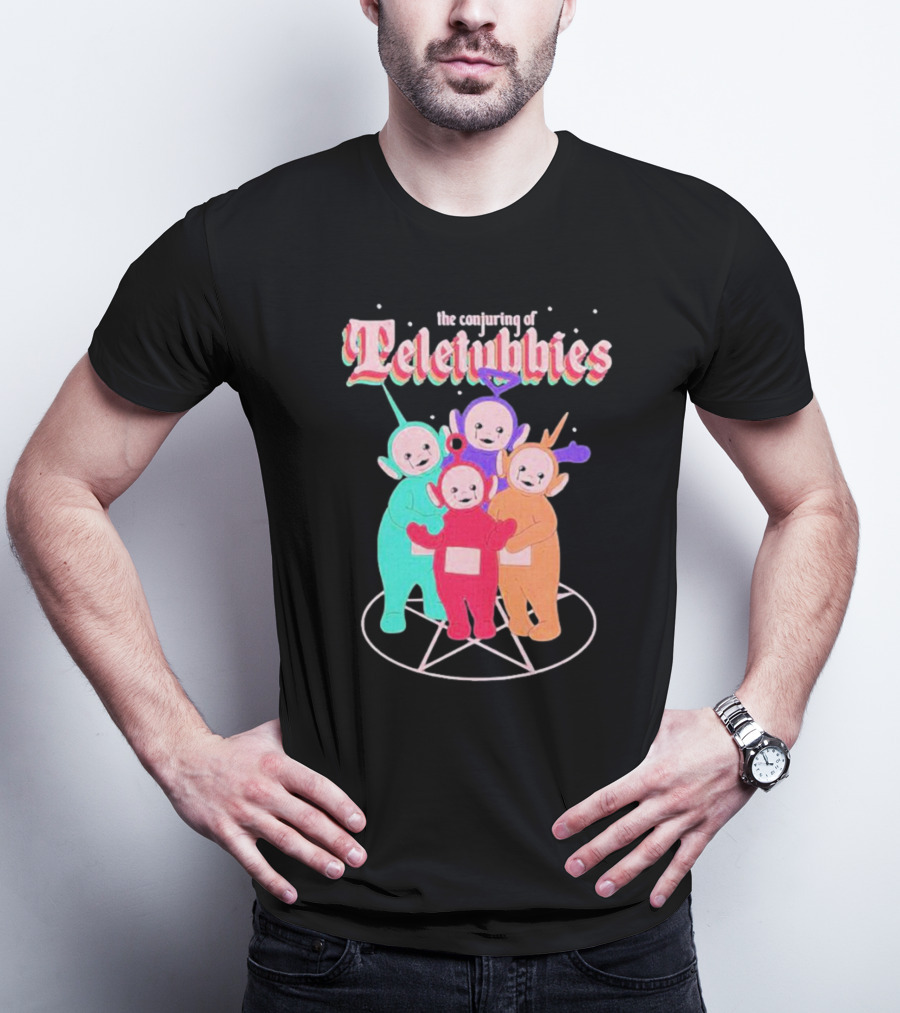 The Conjuring Of Teletubbies On Pentagram Background T-Shirt