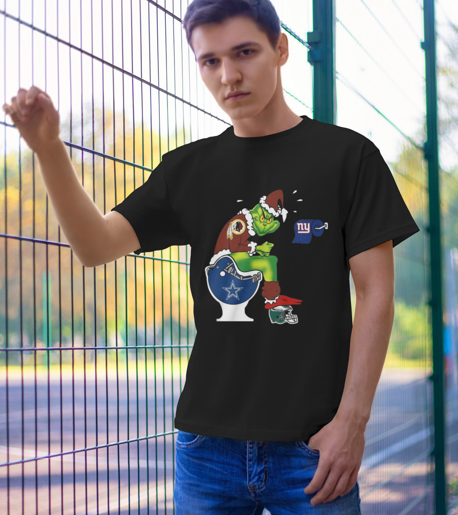 The Grinch Washington Football Team On Toilet Dallas Cowboys New York Giants Christmas T-Shirt