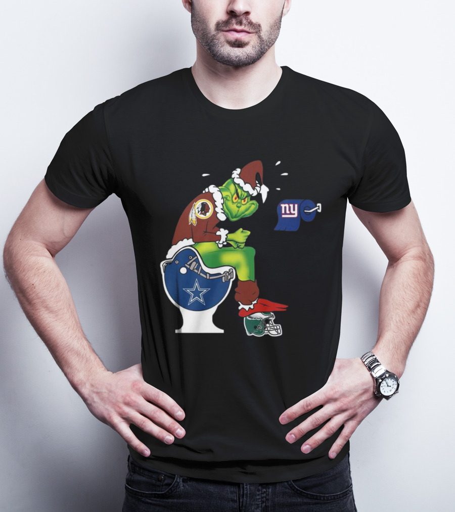 The Grinch Washington Football Team On Toilet Dallas Cowboys New York Giants Christmas T-Shirt