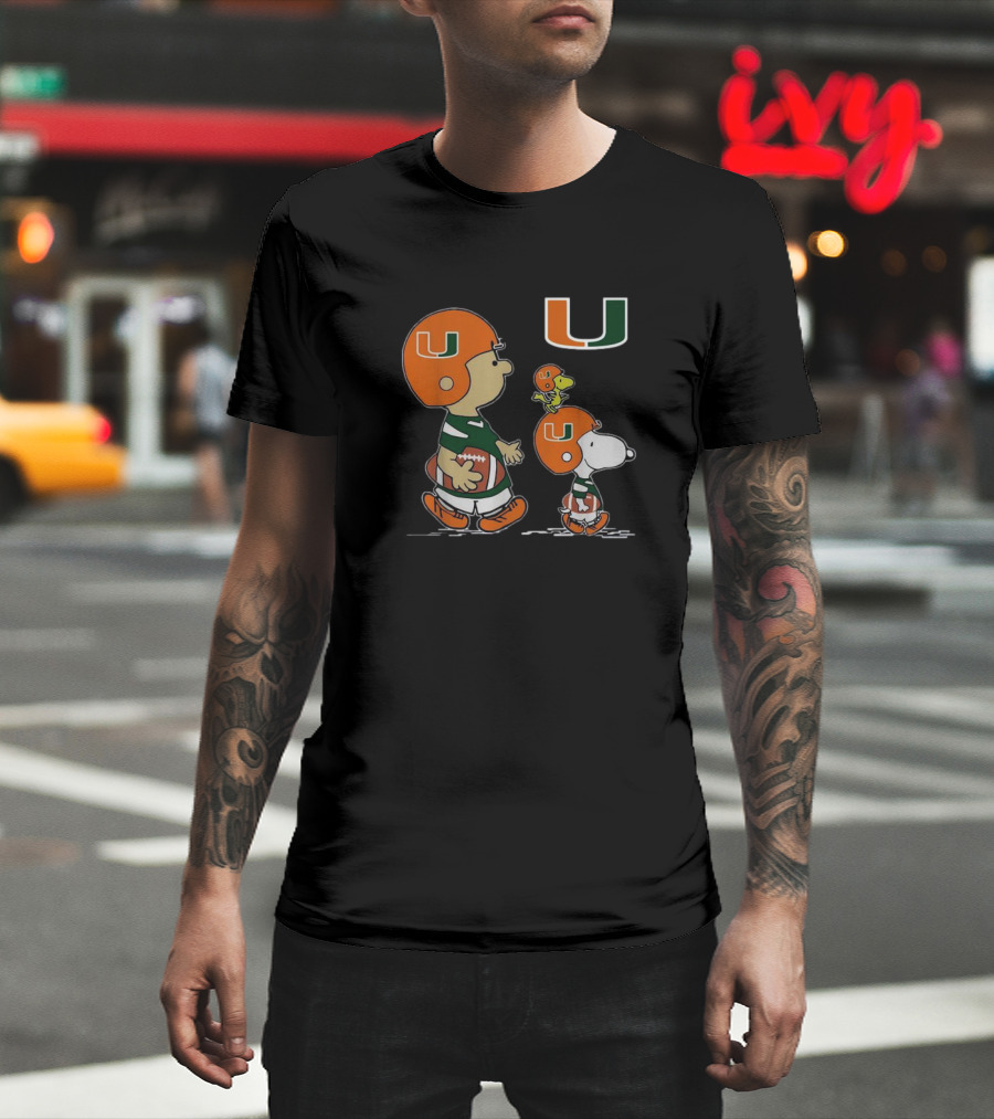 Charlie Brown Snoopy Woodstock Miami Hurricanes Football Peanuts T-Shirt