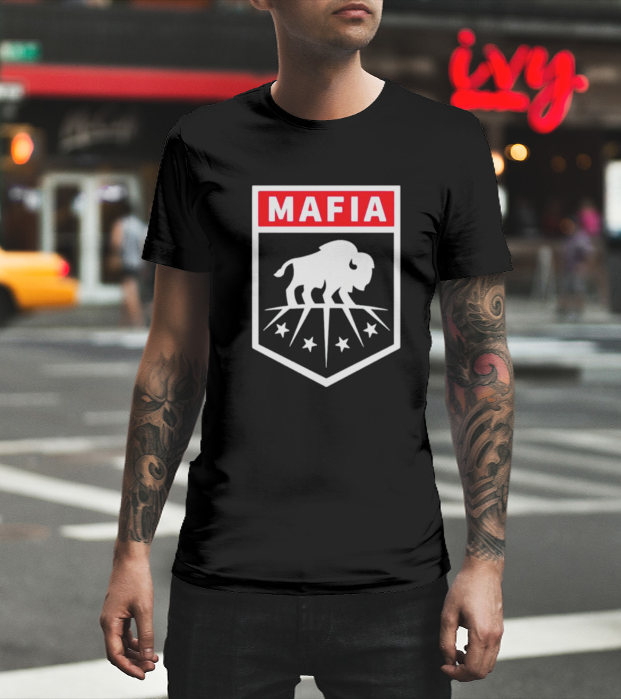 Buffalo Bills Mafia Shield Red White Buffalo Stars T-Shirt