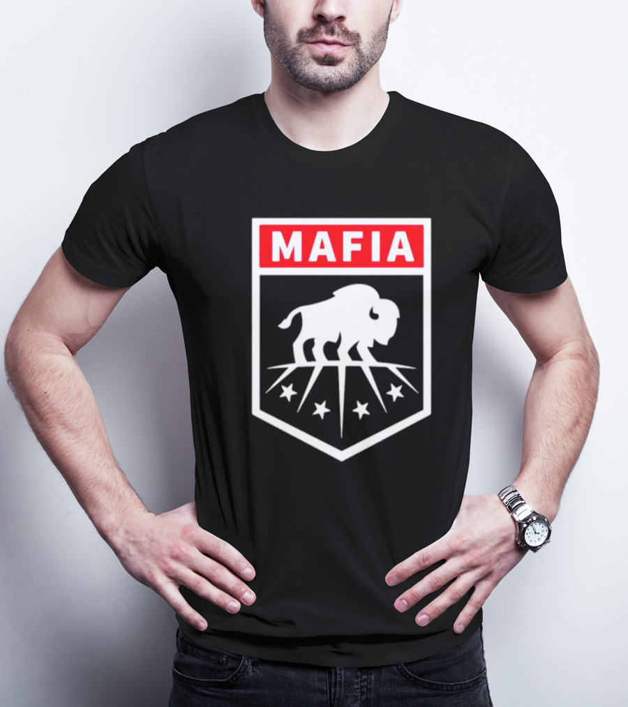 Buffalo Bills Mafia Shield Red White Buffalo Stars T-Shirt