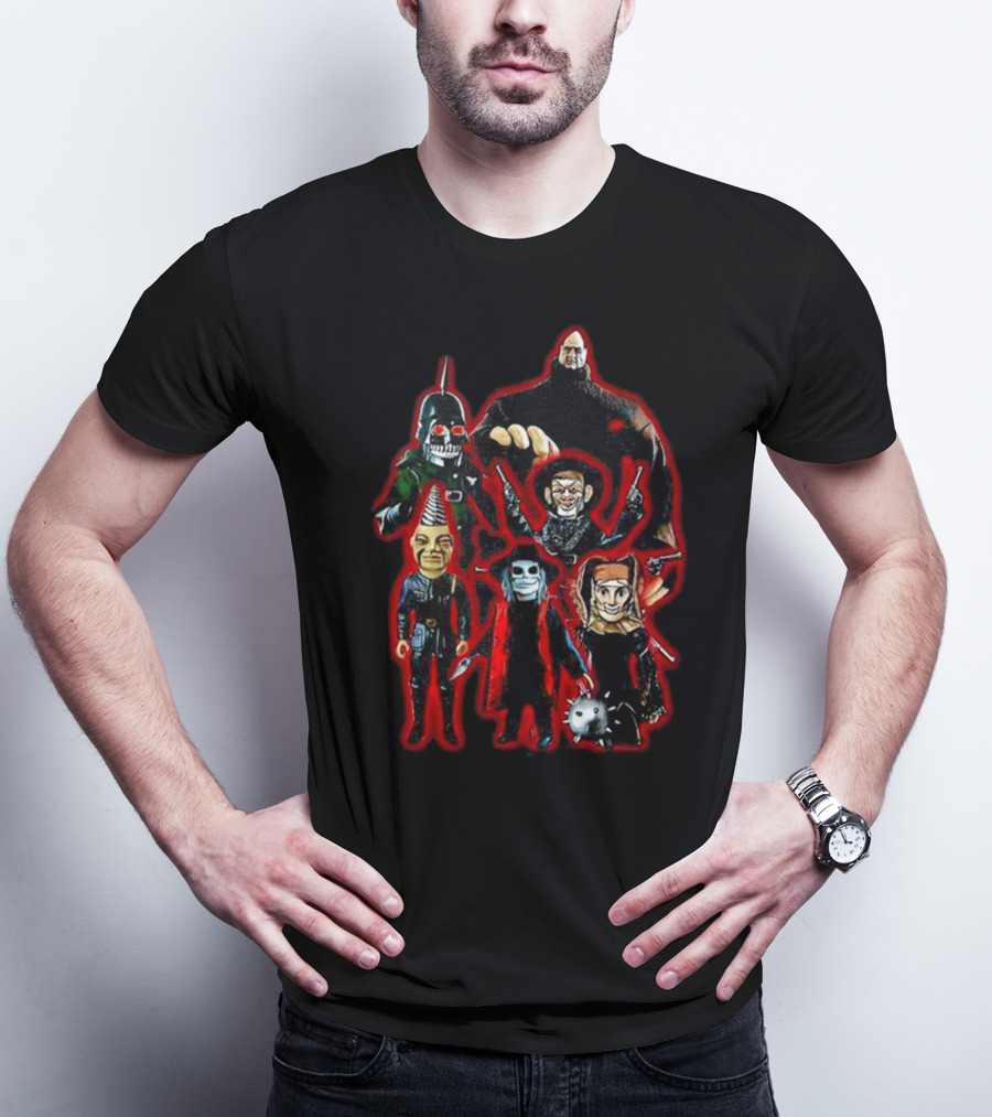 Puppet Master Horror Movie Characters 80s Blade Pin Head Torch Jester Drill T-Shirt