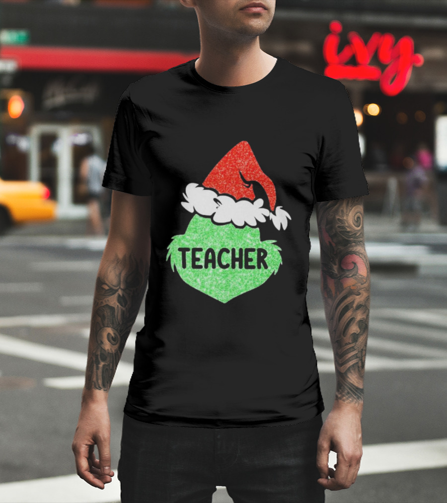 Santa Grinch Hat Teacher Christmas Holiday T-Shirt