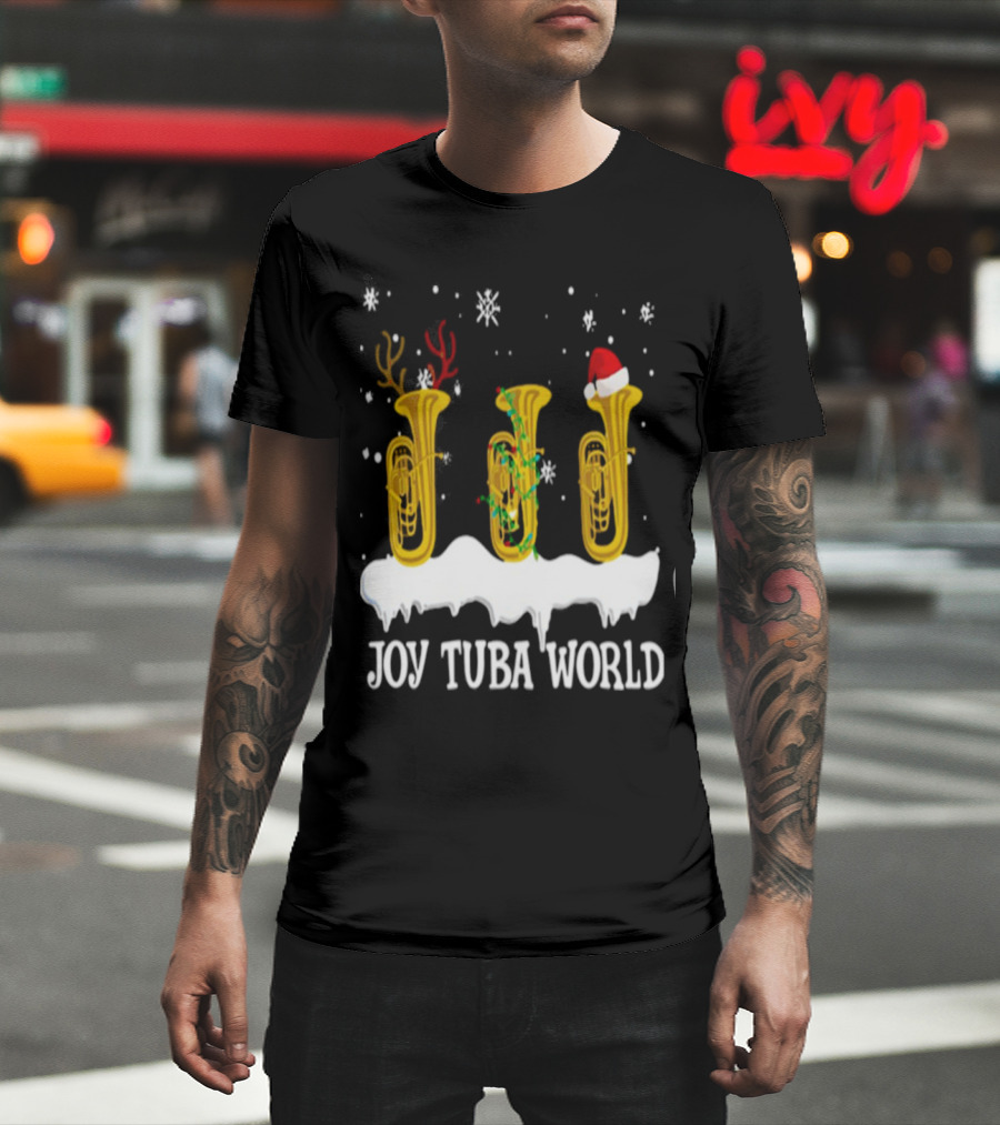 Joy Tuba World Christmas Snow Tubas Santa Hat Reindeer T-Shirt