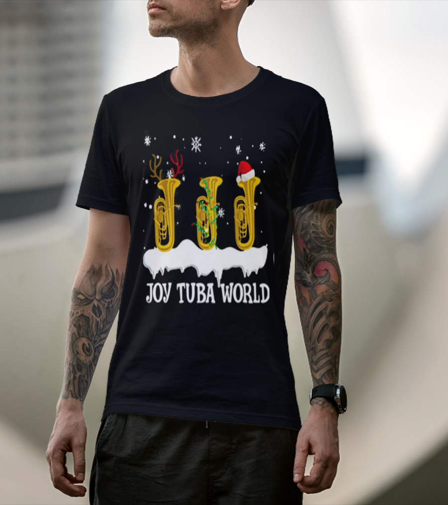Joy Tuba World Christmas Snow Tubas Santa Hat Reindeer T-Shirt