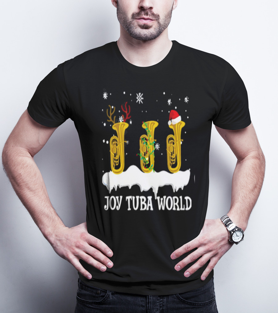 Joy Tuba World Christmas Snow Tubas Santa Hat Reindeer T-Shirt
