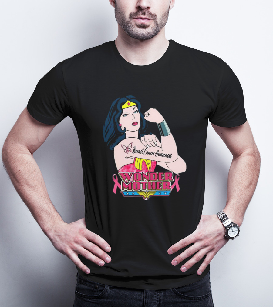 Wonder Woman Breast Cancer Awareness Wonder Mother Pink T-Shirt