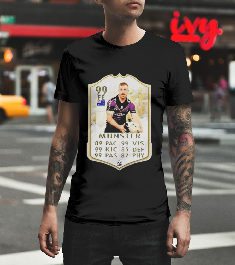 Melbourne Storm Cameron Munster Sports Card PAC VIS KIC DEF PAS PHY T-Shirt