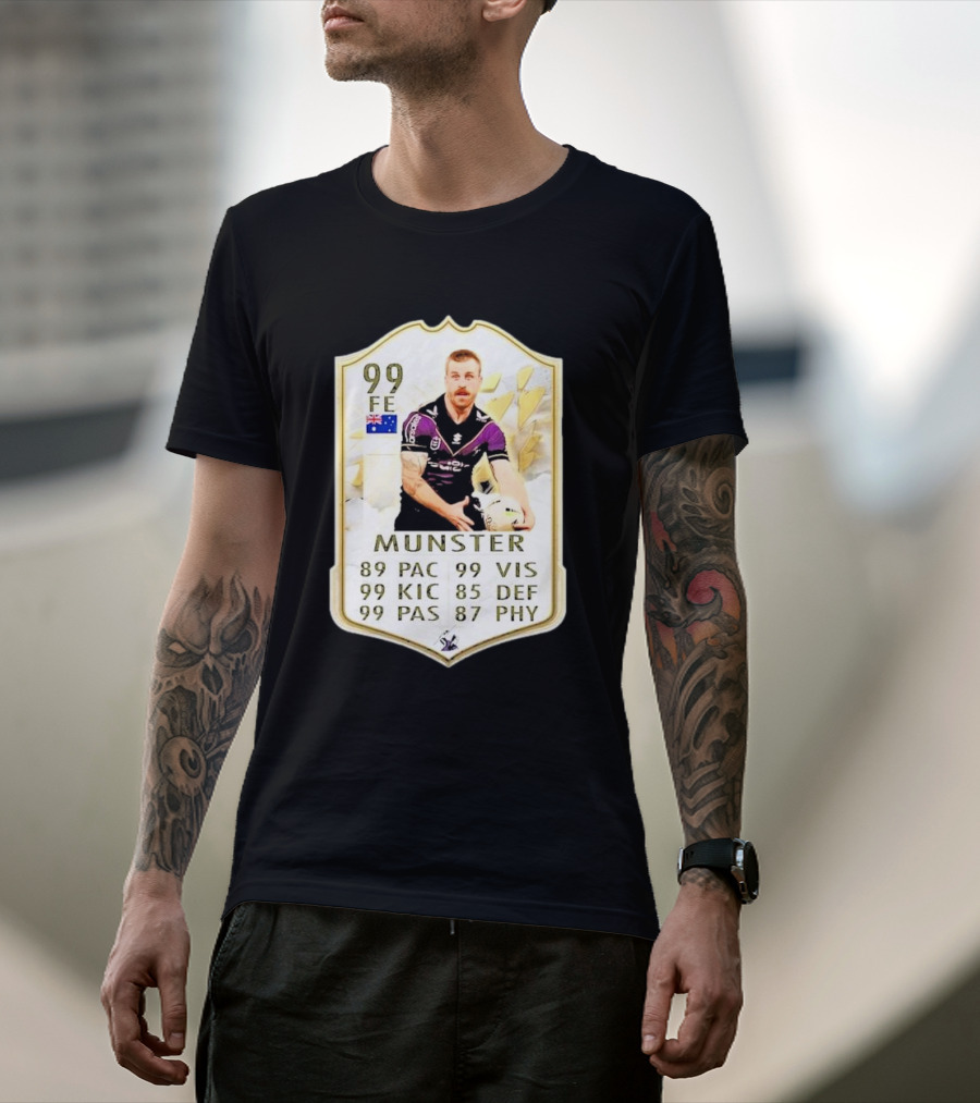 Melbourne Storm Cameron Munster Sports Card PAC VIS KIC DEF PAS PHY T-Shirt