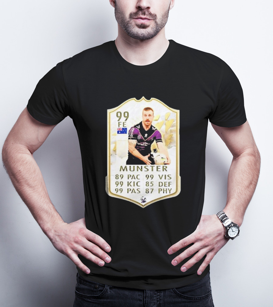 Melbourne Storm Cameron Munster Sports Card PAC VIS KIC DEF PAS PHY T-Shirt