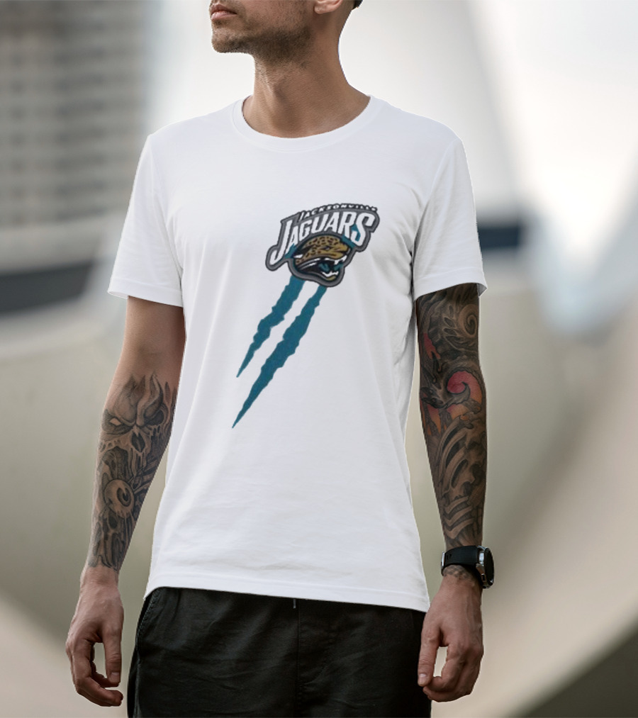 Jacksonville Jaguars Retro Jaguar Head With Bold Blue Scratch Marks T-Shirt