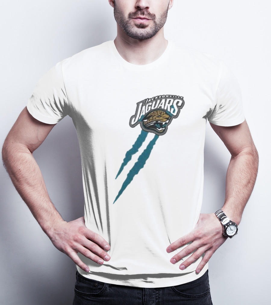 Jacksonville Jaguars Retro Jaguar Head With Bold Blue Scratch Marks T-Shirt