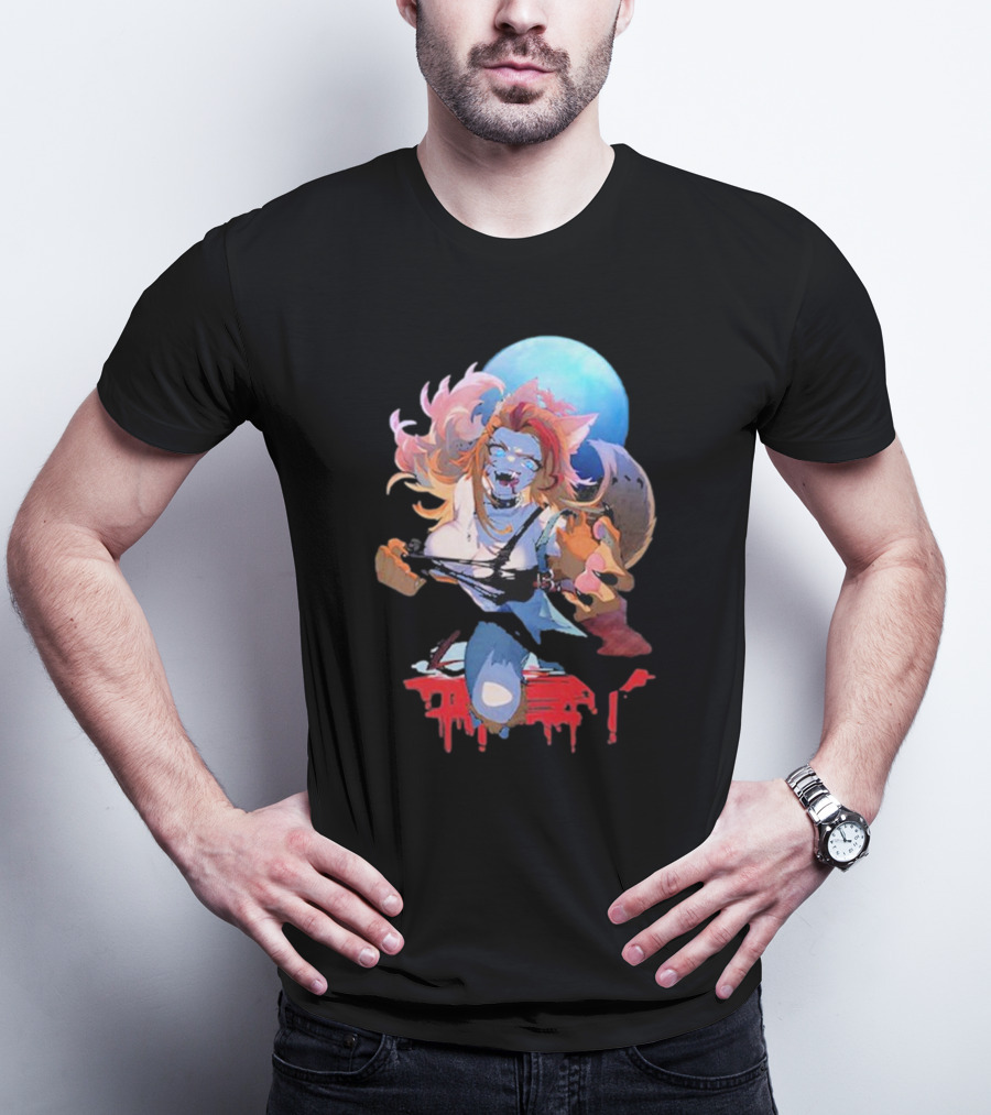 Buffpup Bloody Howl Werewolf Moon Guitar Blood Red T-Shirt