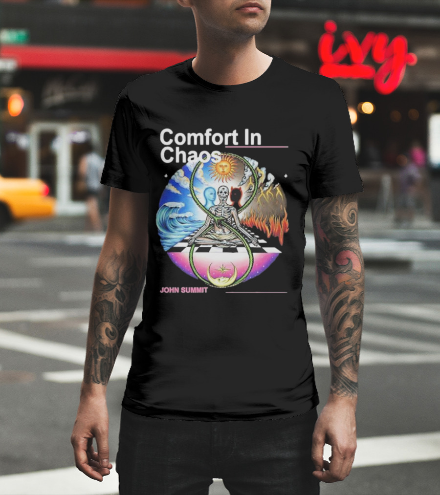 Comfort In Chaos John Summit The Good And The Evil Sun Moon Skeleton T-Shirt