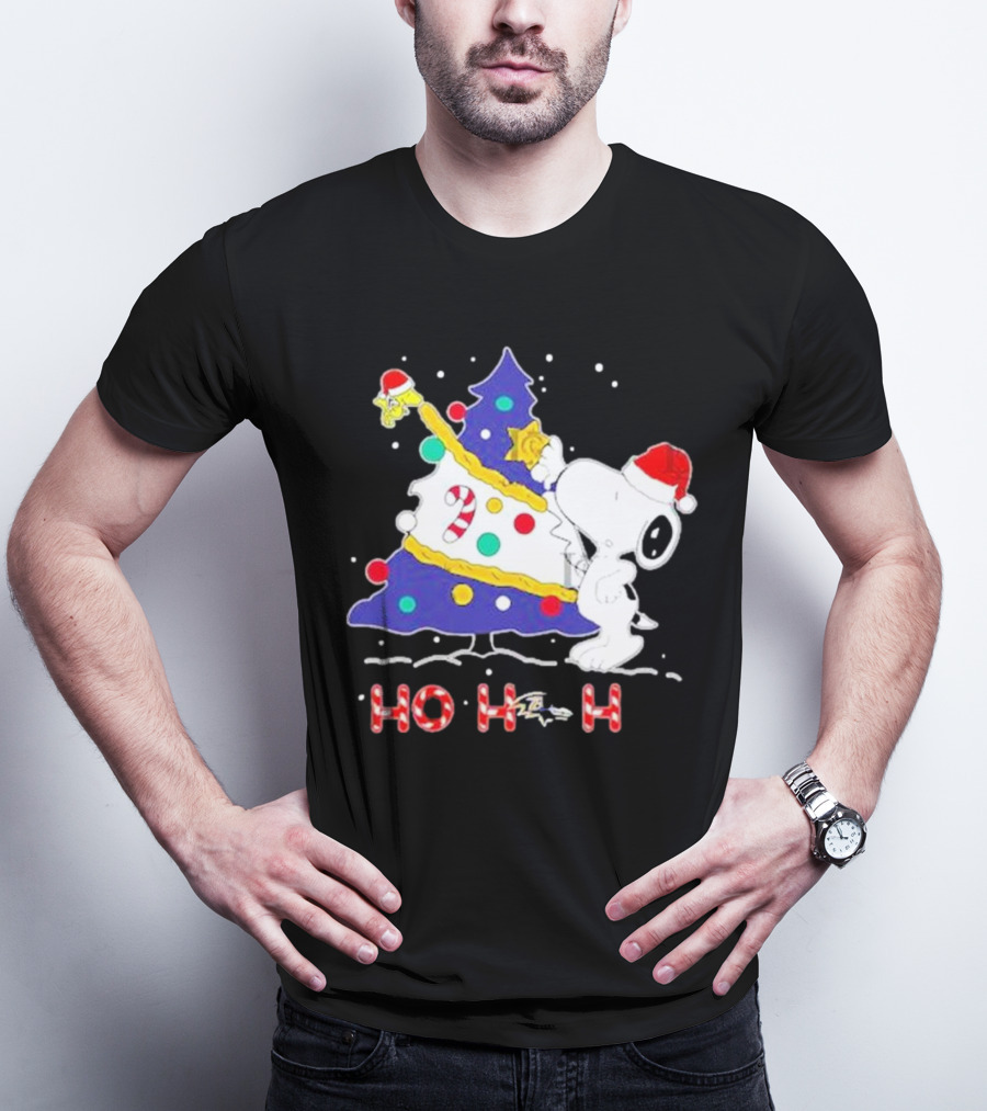 Ho Ho Ho Snoopy Woodstock Christmas Tree Baltimore Ravens T-Shirt