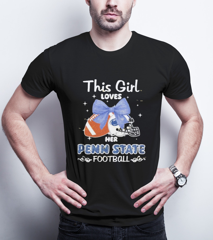This Girl Loves Her Penn State Football With Bow And Stars T-Shirt