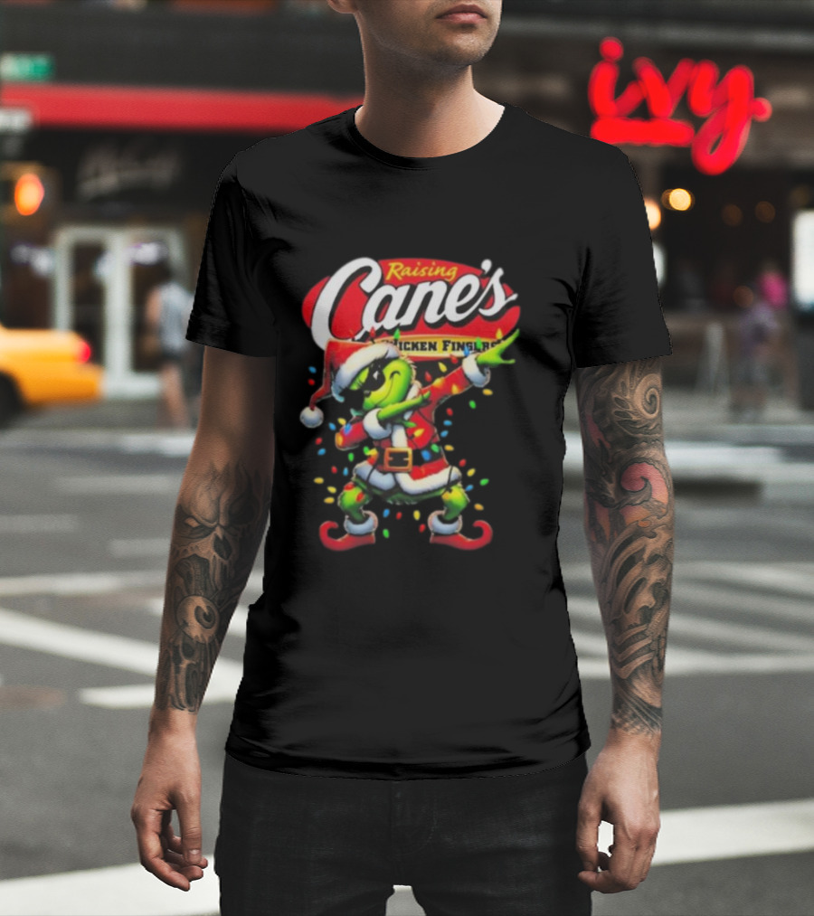 Grinch Santa Dabbing Raising Cane’s Chicken Fingers Christmas T-Shirt