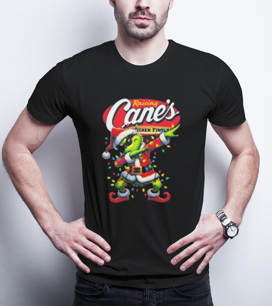 Grinch Santa Dabbing Raising Cane’s Chicken Fingers Christmas T-Shirt