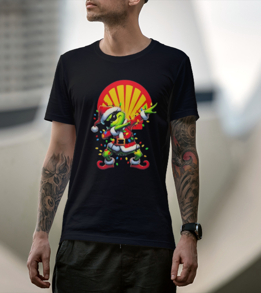 Santa Grinch Dabbing Shell Christmas Lights T-Shirt