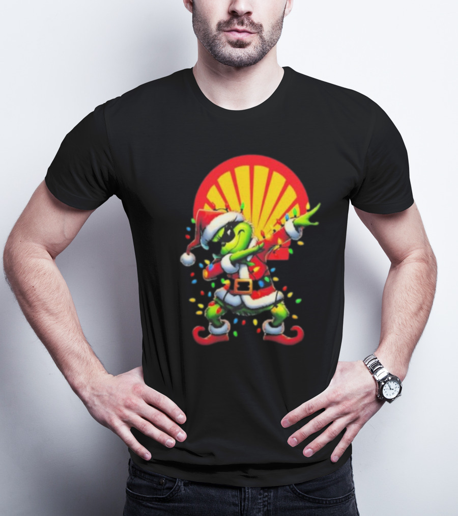 Santa Grinch Dabbing Shell Christmas Lights T-Shirt