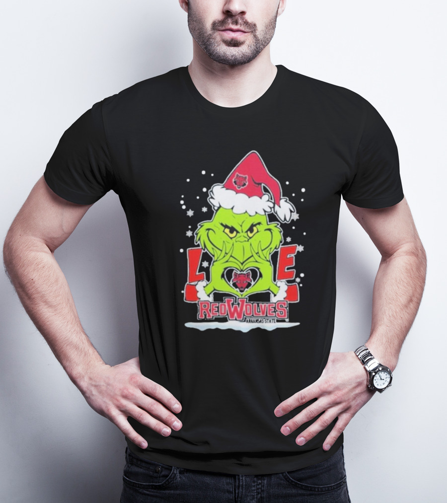 Grinch Love Arkansas State Red Wolves Christmas Football T-Shirt