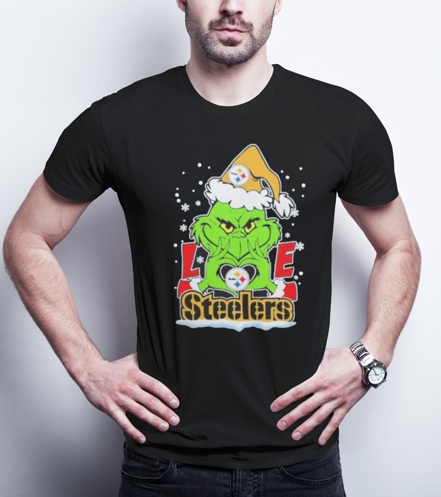 The Grinch Love Steelers Football Christmas T-Shirt