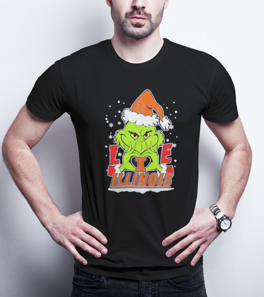 The Grinch Love Illinois Football Christmas T-Shirt