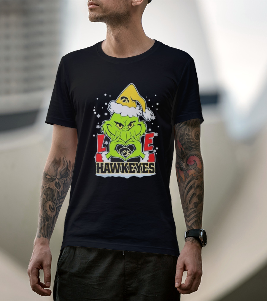 Grinch Love Hawkeyes Christmas Iowa Hawkeyes Football T-Shirt