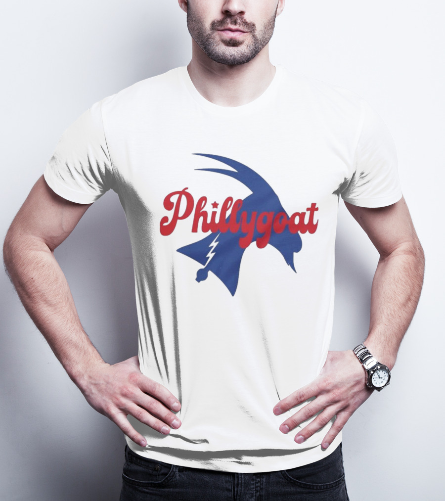 Phillygoat Red Script With Blue Goat And Lightning Bolt Elements T-Shirt