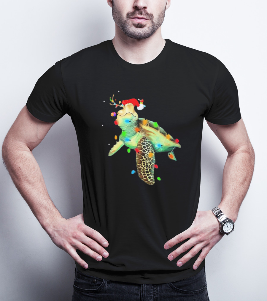 Sea Turtle Christmas Lights Santa Hat Merry Christmas T-Shirt