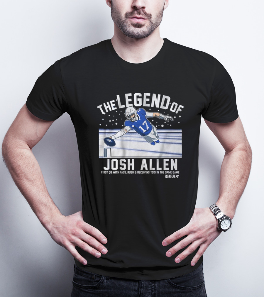 The Legend Of Josh Allen First QB With Pass Rush And Receiving TD's In The Same Game Buffalo Bills NFLPA T-Shirt