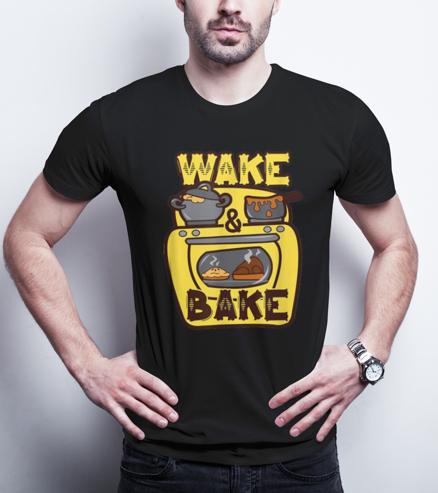 Wake Bake Thanksgiving Turkey Feast Meal Dinner Chef Funny Cooking T-Shirt