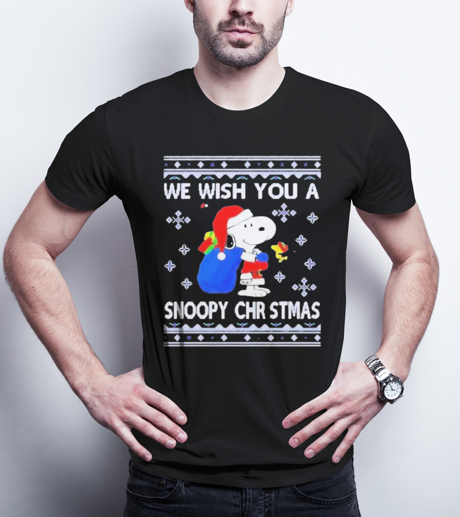 We Wish You A Snoopy Christmas Santa Hat And Gifts Peanuts Holiday T-Shirt