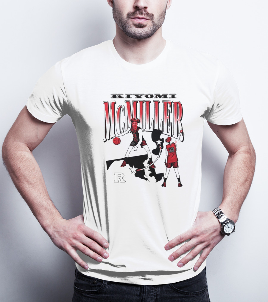Kiyomi McMiller Rutgers Scarlet Knights Basketball Red State Map T-Shirt