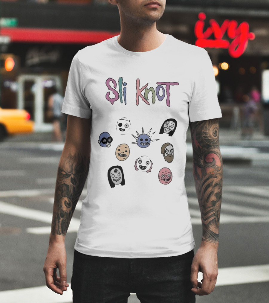 Sli Knot Cartoon Faces Collection From Custer T-Shirt