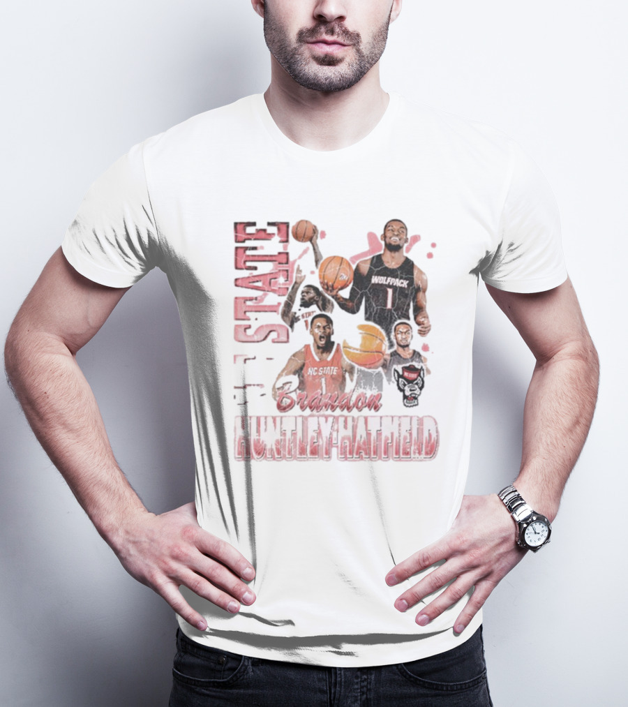 Brandon Huntley-Hatfield NC State Wolfpack 90s Retro Basketball Collage T-Shirt